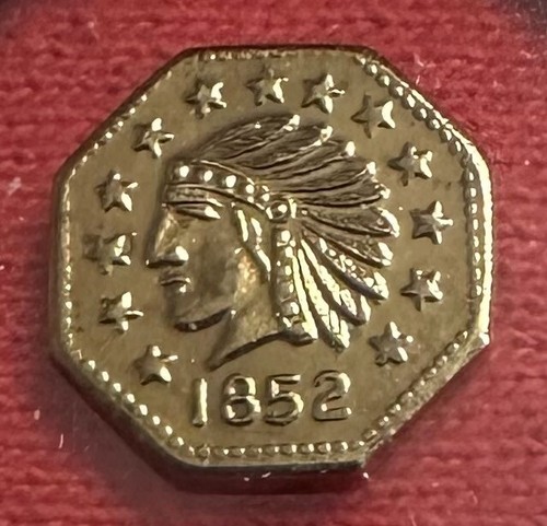 1853 OCTAGON INDIAN HEAD CALIFORNIA "STAR" GOLD TOKEN IN DISPLAY HOLDER ...