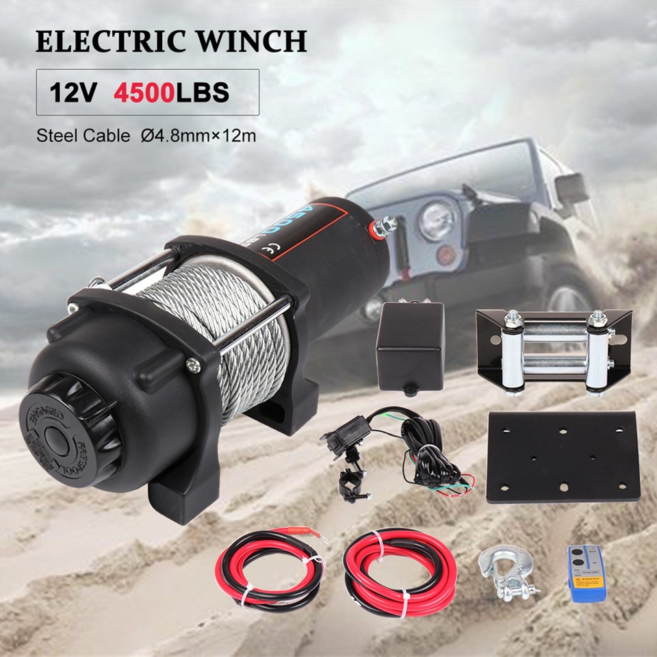 Offroad 4500LB Winch ATV UTE 12V Electric Remote Waterproof Boat Steel ...