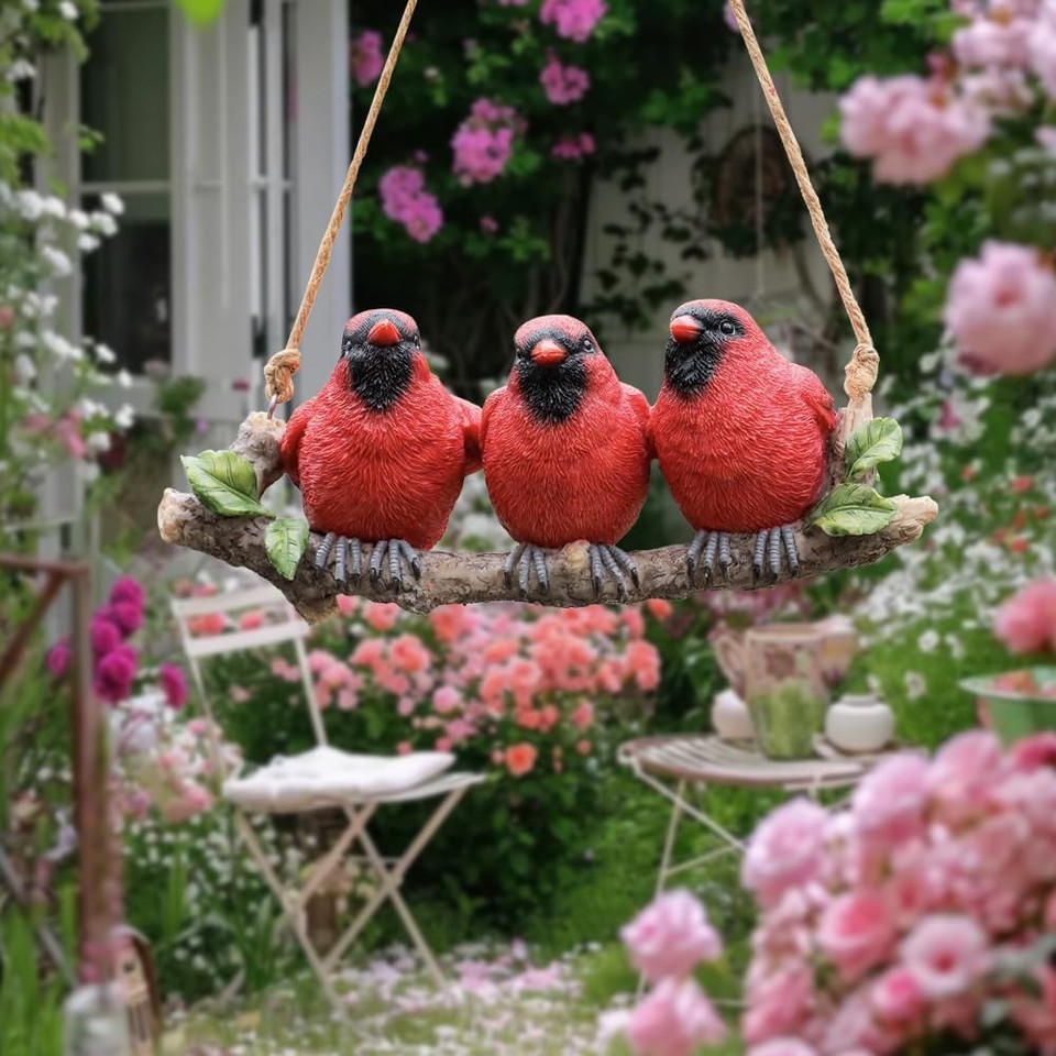 Cardinal Bird Wall Sculpture Decor Art Red Bird Ornaments Resin Statue ...