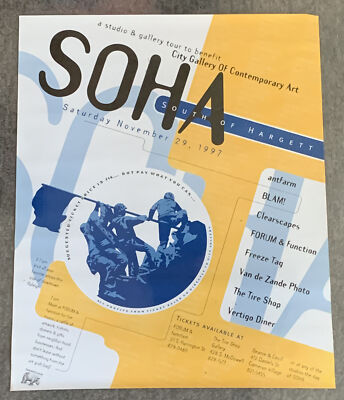 1997 SOHA South Of Hargett art galleries poster ~ Raleigh, NC ~ 16x20.5 ...