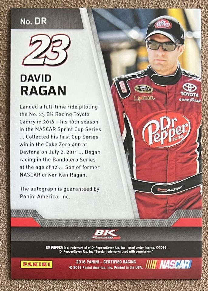 2016 Panini Certified Signatures Autograph David Ragan /261 #DR NASCAR ...