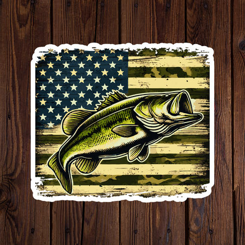 Largemouth bass sticker vinyl decal American flag fishing outdoor ...