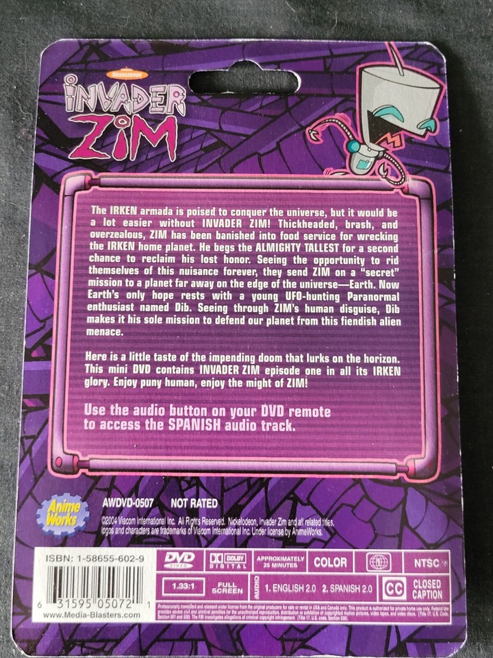 Invader Zim: Episode 1 Mini DVD Disc - New- Very RARE OOP Collectible ...