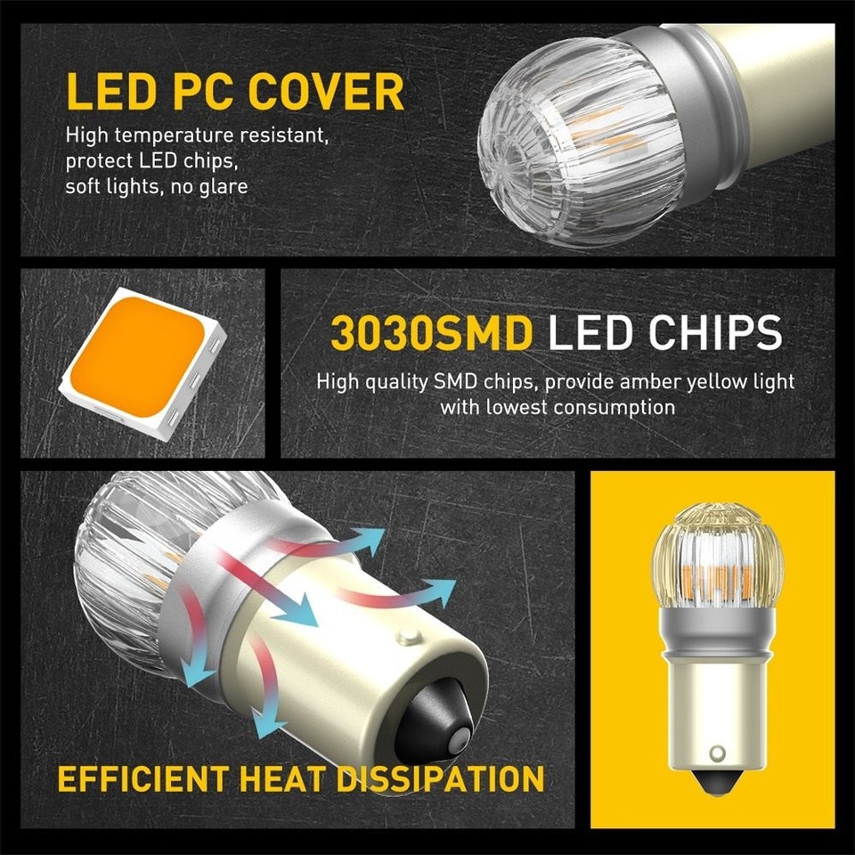 2/4X 1156 7506 Amber LED Turn Signal Light Bulbs Non-polarity Plug and ...