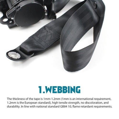 1 Set Retractable 3 Point Harness Car Safety Seat Strap Black Belt Auto ...