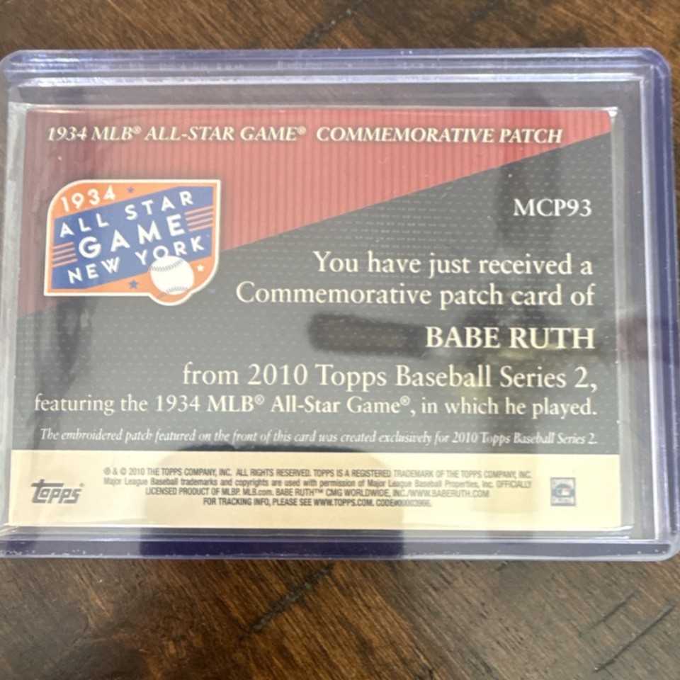 Ultra UniqueTopps 2010 Babe Ruth Commemorative Patch Insert Yankees ...