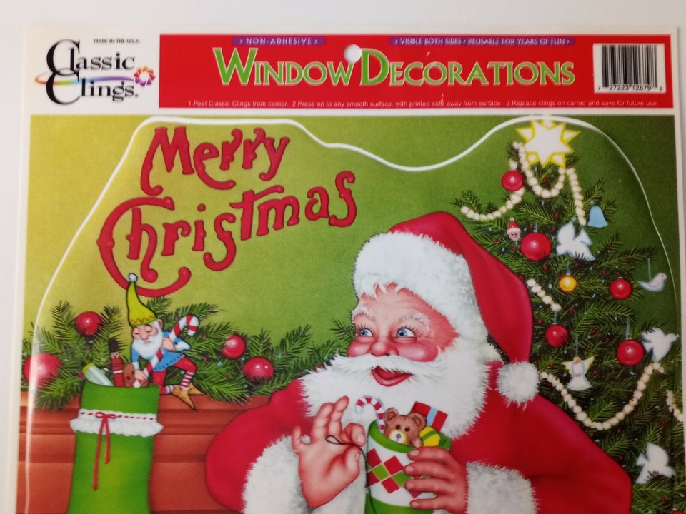 Vintage Classic Clings Window Cling Christmas Decorations Santa Hanging ...
