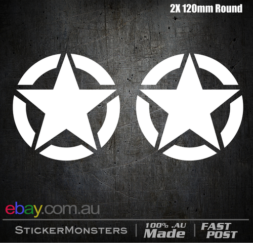 ARMY MILITARY CAR STARS 4X4 PAIR(2X) Sticker Decal 120mmW Car Van Ozie ...
