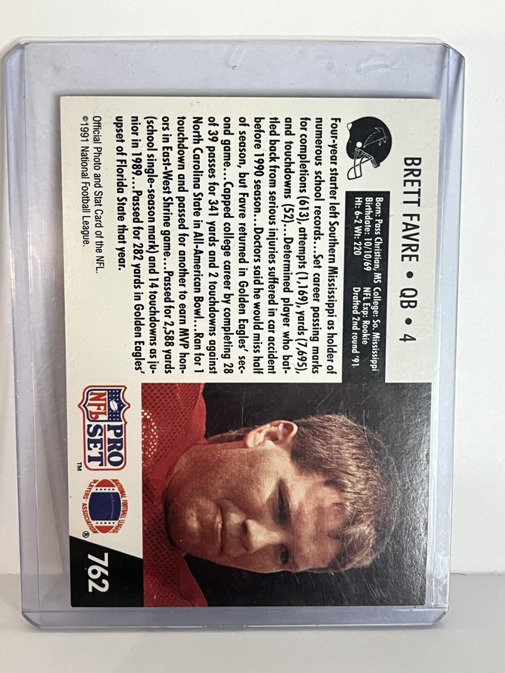 1991 Pro Set Brett Favre Rookie Card RC #762 Falcons | eBay