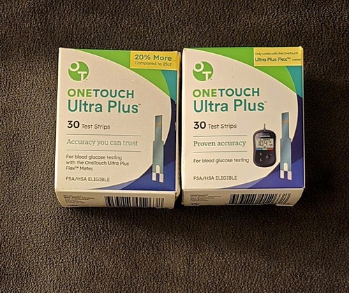 One Touch Ultra Plus Glucose Test Strips X 2- 30 Strips X 2 - Expires ...