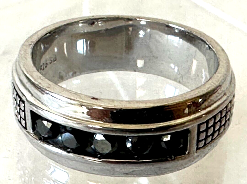 Men's 925 Sterling Silver SB Band Ring with Black Gem Size 9.5 | eBay