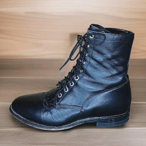 Justin Black Leather Lace-Up Roper Boots Hiram Kiltie Western / #506 ...