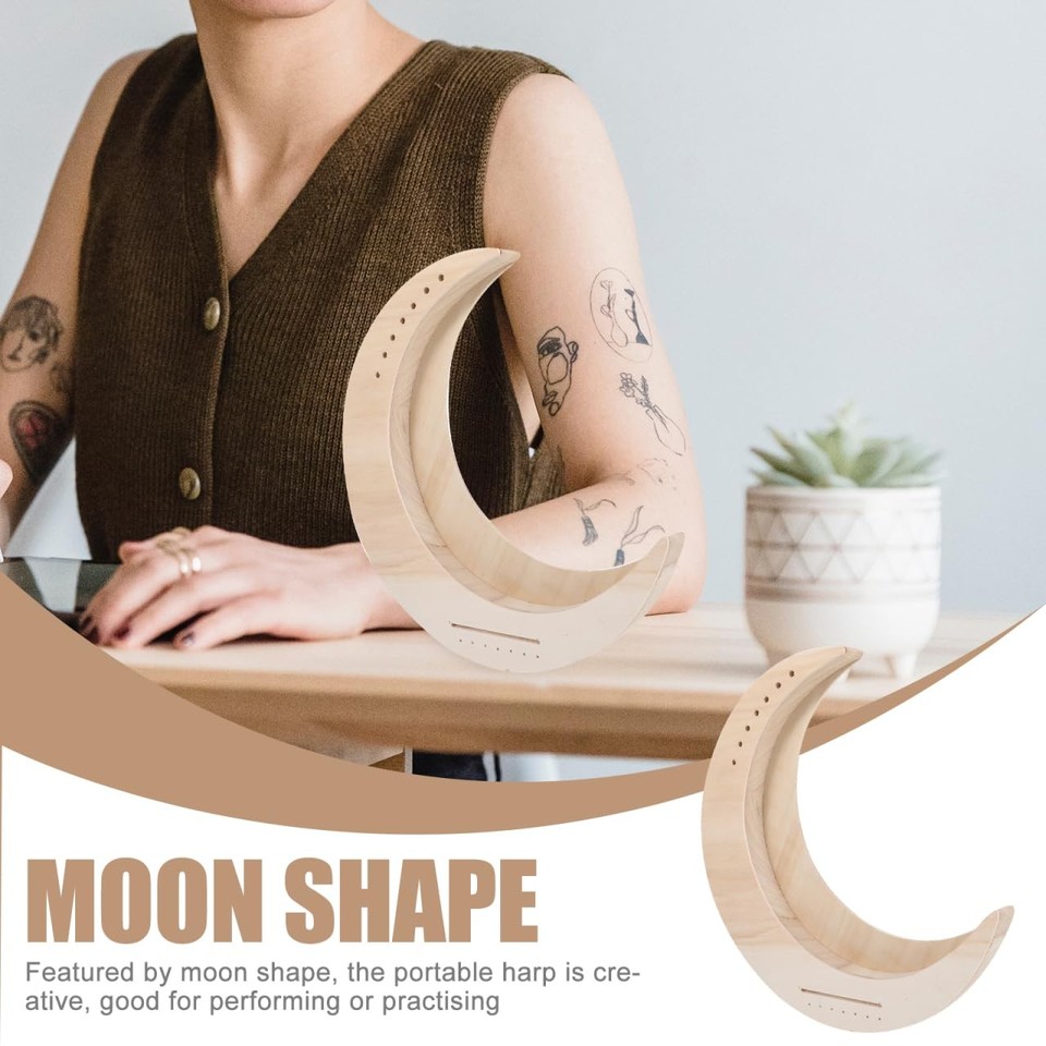 String Wooden Lyre Harp Portable Moon Shaped Musical Instrument for ...