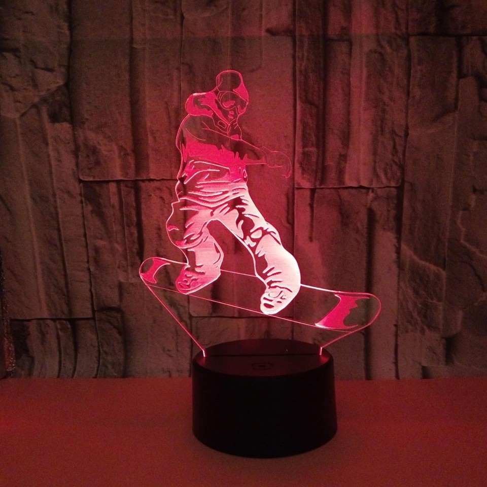 7 Color Changing 3D Snowboarding Night Light LED Desk Lamp Touch Room ...