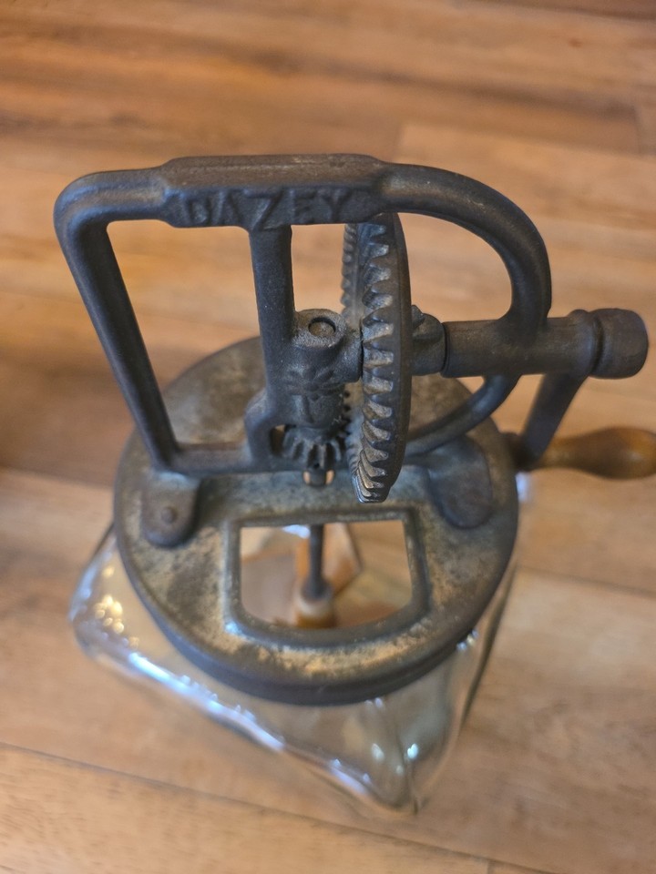 VINTAGE Daisy BUTTER CHURN 4 QUARTS GLASS JAR CHURN WOOD PADDLE AMERICA ...