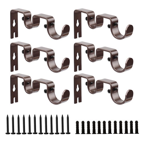 6 Pack Double Curtain Rod Brackets Metal Holder Support For 1 Inch Pole ...