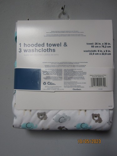 Gerber 4-Piece Light Aqua Bear/Elephant Terry Bath Set 47213924792| eBay