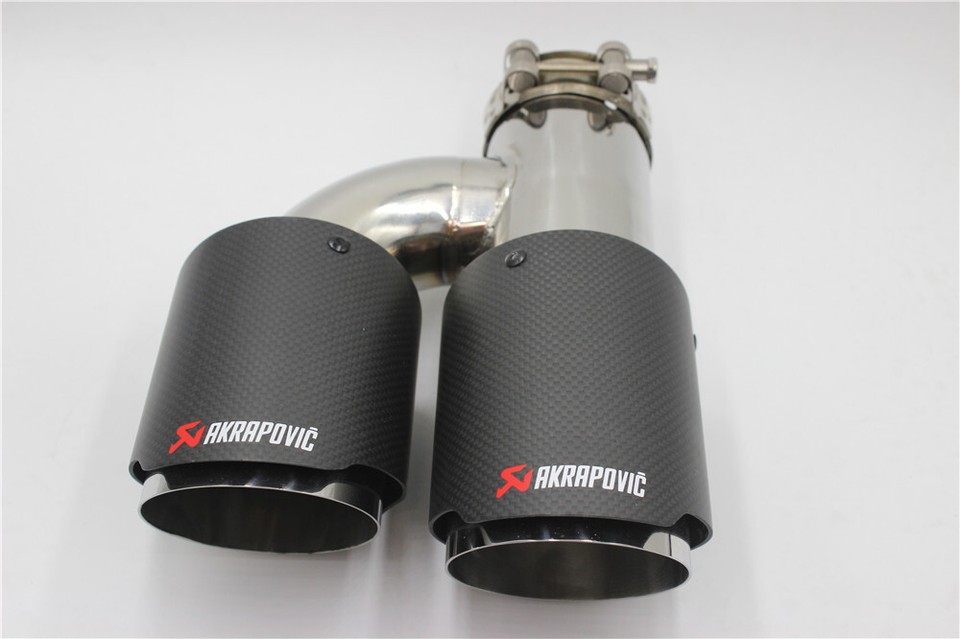 2PCS ID:2.5" OD:4" Akrapovic Exhaust Tip Carbon Fiber Dual Pipe H type ...