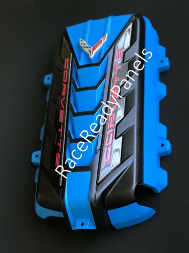 2020 CORVETTE C8 ENGINE COVER RAPID BLUE CARBON FIBER RAILS SILVER ...