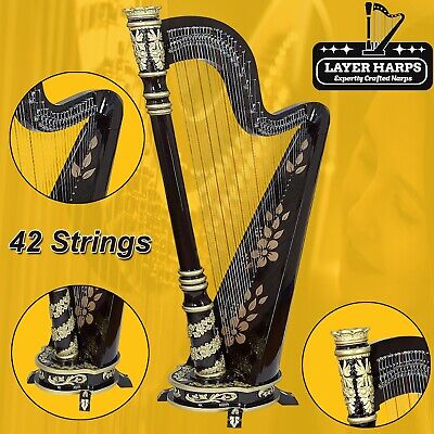 42 Strings New Pillar Design Lever Harp Black color with strings set ...