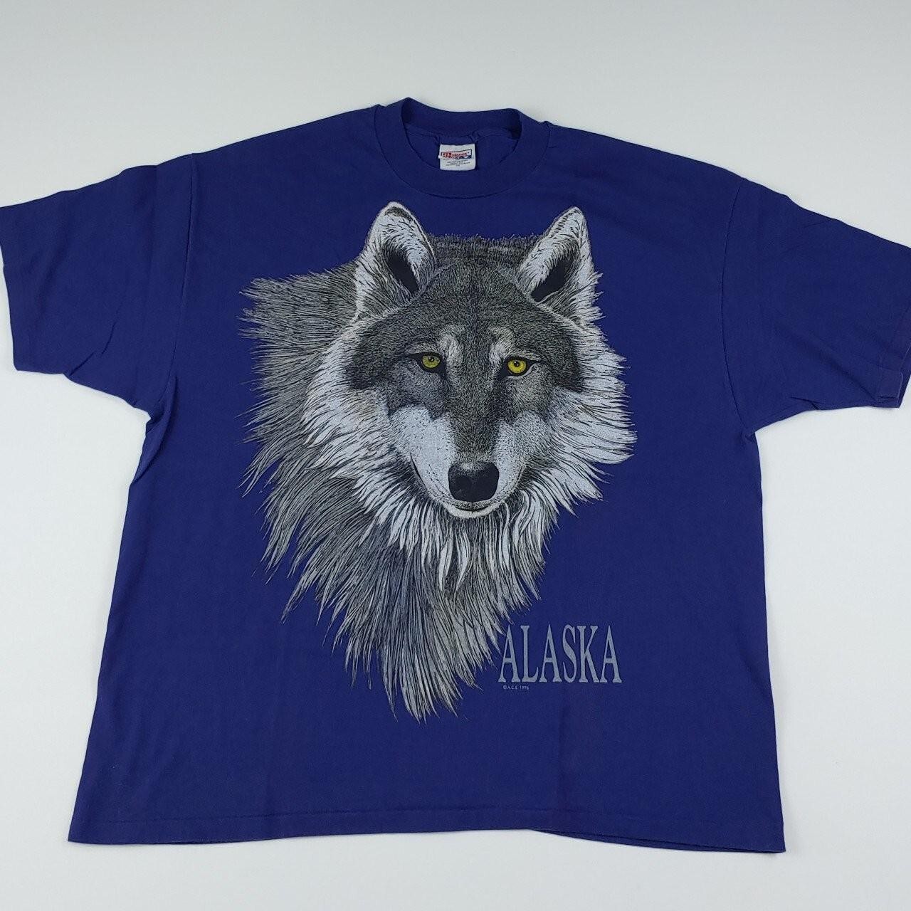 Vintage 90s 1996 Alaska Huge Wolf Head Print Shirt Ra… - Gem