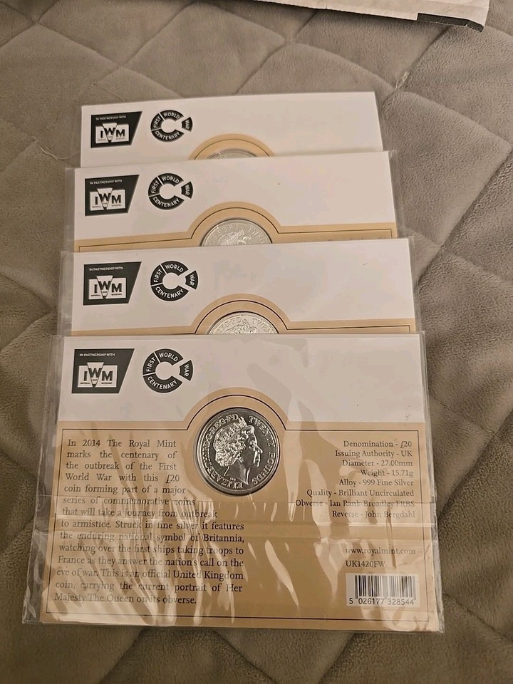Sealed unused 2014 ROYAL MINT OUTBREAK WW1 UK £20 FINE SILVER COIN .999 ...