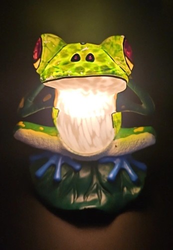Tiffany Style Frog Hand Painted TABLE LAMP Glass Light Vintage Adorable ...