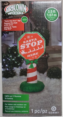 Gemmy "SANTA STOP HERE " INFLATABLE AIR BLOWN SIGN 3.5ft Tall LED ...