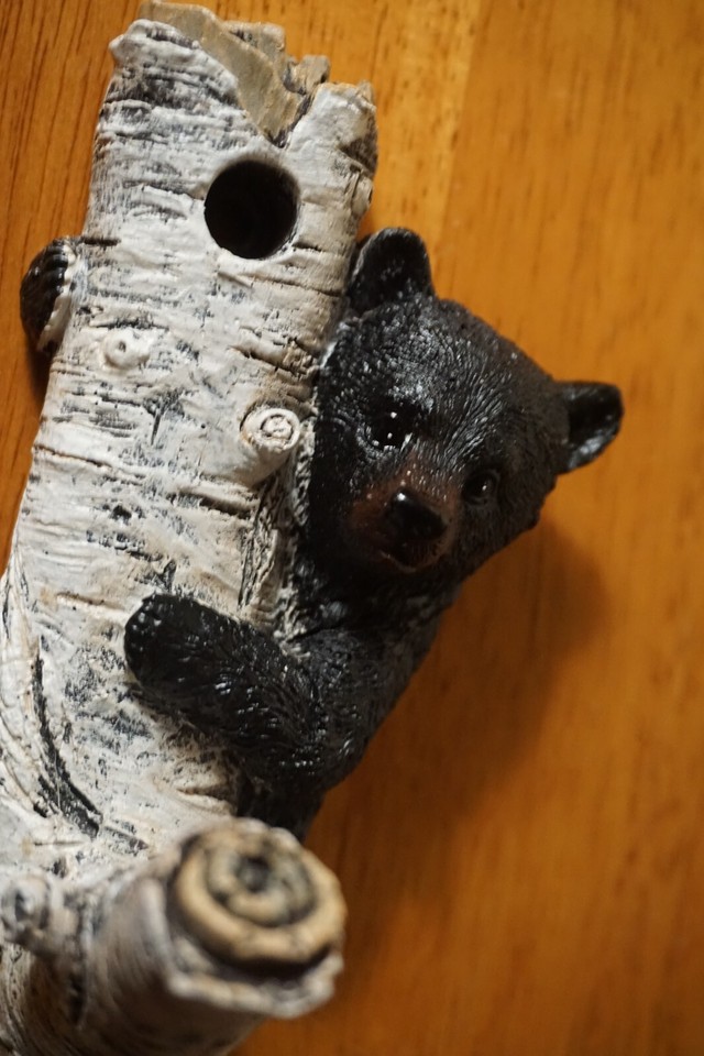Black Bear Cub Hook Figurine Climbing Birch Tree Rustic Lodge Cabin ...