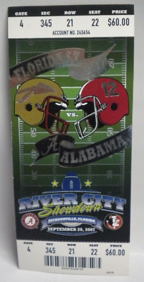 2007 Alabama Crimson Tide FSU State Football Ticket Authentic SABAN 1st ...