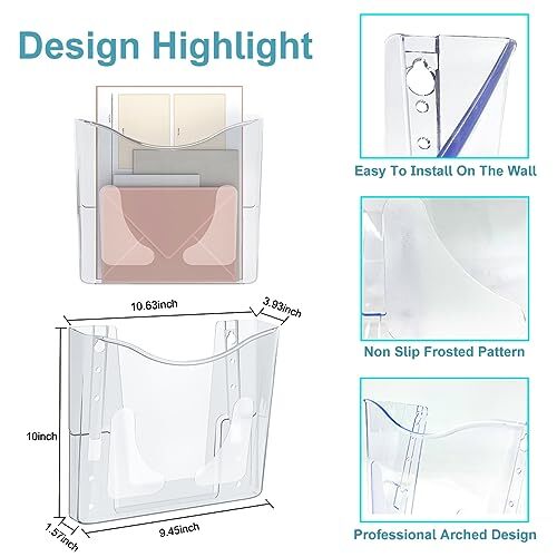 6 Pockets Wall File Holder Clear Acrylic Hanging File Organizer for ...