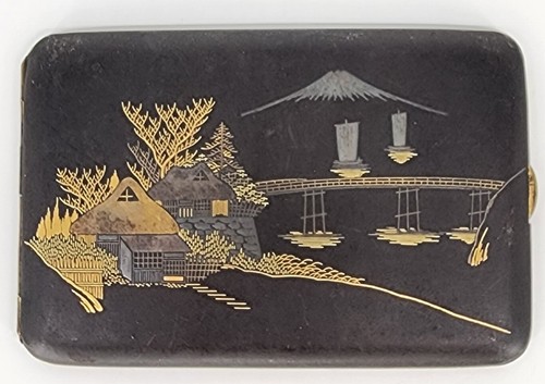 ANTIQUE Japanese Case Komai Mount Fuji 24K GOLD 24K SILVER Inlay Holder ...