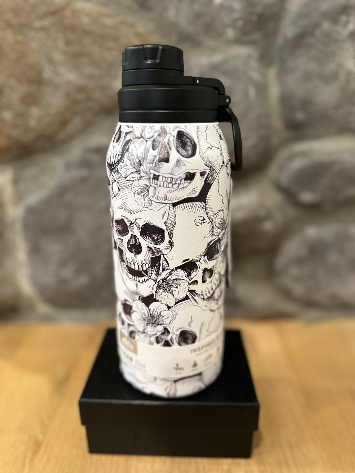 Hydrapeak Active 32z Water Bottle w Chug Lid White Skull Floral Artisan ...