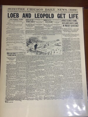 VINTAGE NEWSPAPER HEADLINE ~MILLIONAIRE MURDER LEOPOLD AND LOEB GET ...