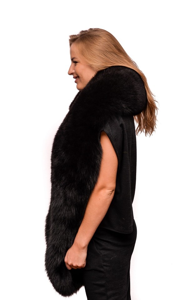 Premium Quality Saga Furs Jet Black Fox Fur Shoulder Wrap Scarf Boa ...