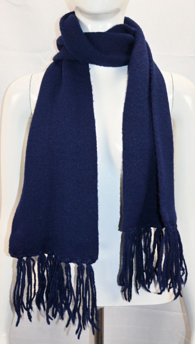 Dark Blue Winter Scarf With Fringe Ends Size 7"X56" | eBay