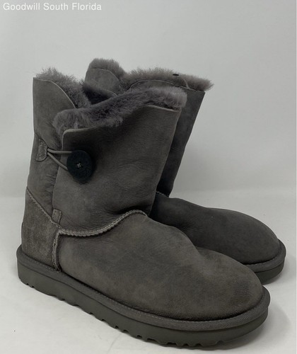 UGG Women's Bailey Button II 1016226 Gray Suede Round Toe Snow Boots ...