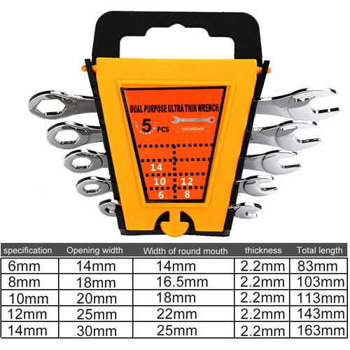 5pc Mini Wrench Set Metric Spanner Kit Open & Hex End Small Equipment ...
