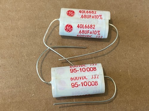2 NOS Vintage GE .68 uf 600v White Film Crossover Tube Amp Capacitors ...