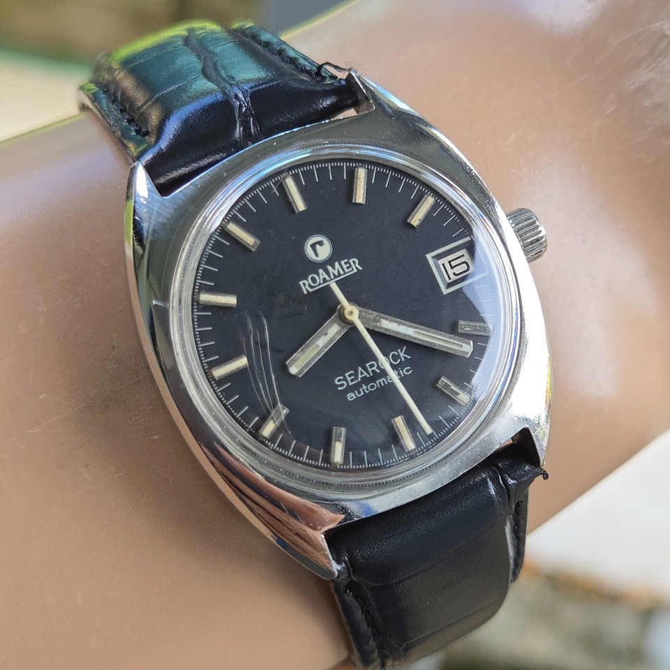 Vintage ROAMER SEAROCK men's automatic watch MAT 471 28Jewels black ...