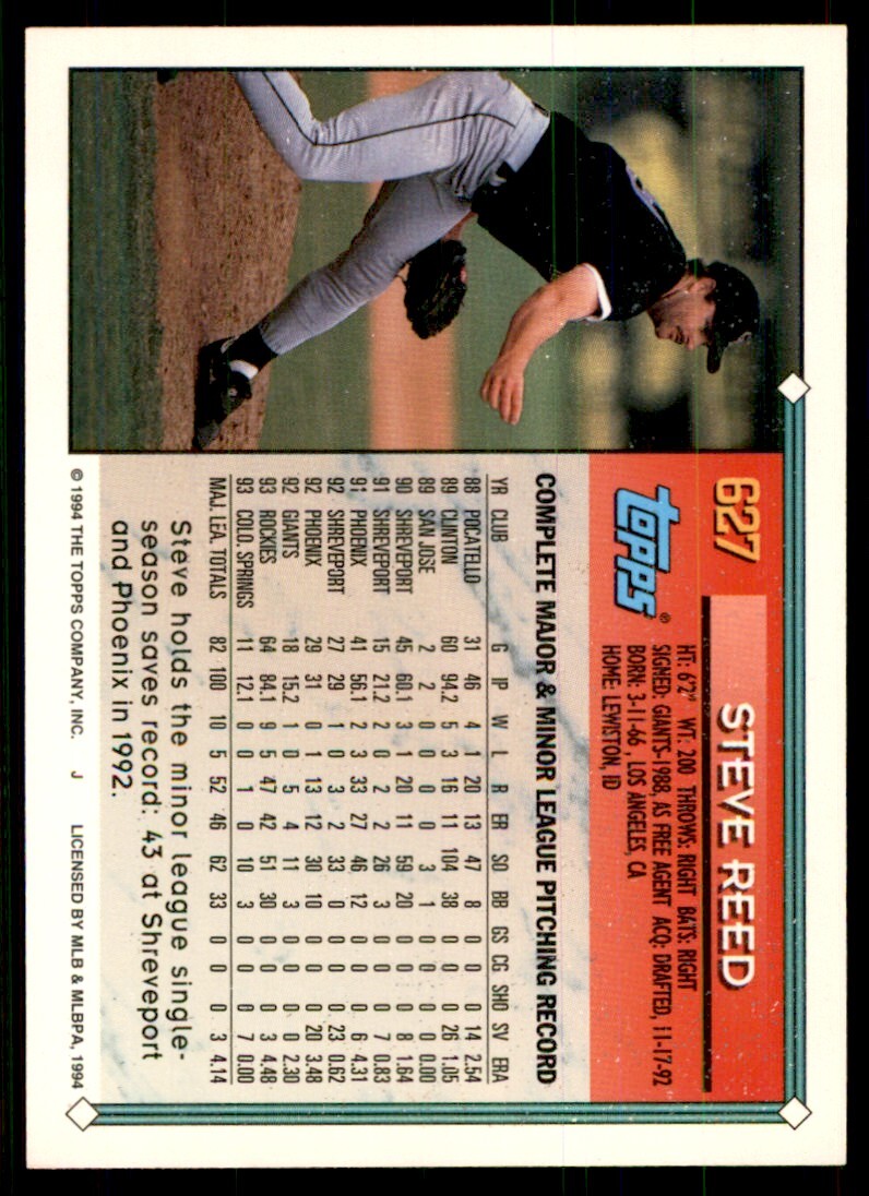 1994 Topps Steve Reed Baseball Cards #627 | eBay