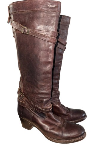 Frye Jane Strappy Brown Leather Womens High Heel Booties Boots Size 9 ...