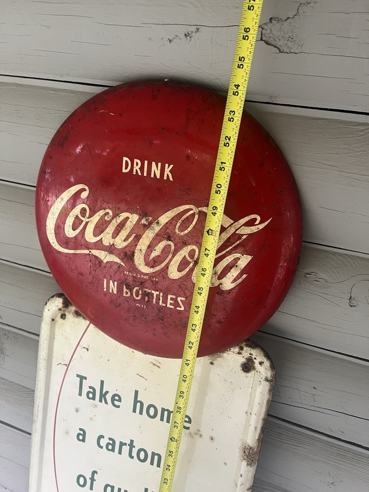 Old Coca Cola Advertising Sign Pilaster W/Button Vintage Signs Patina ...