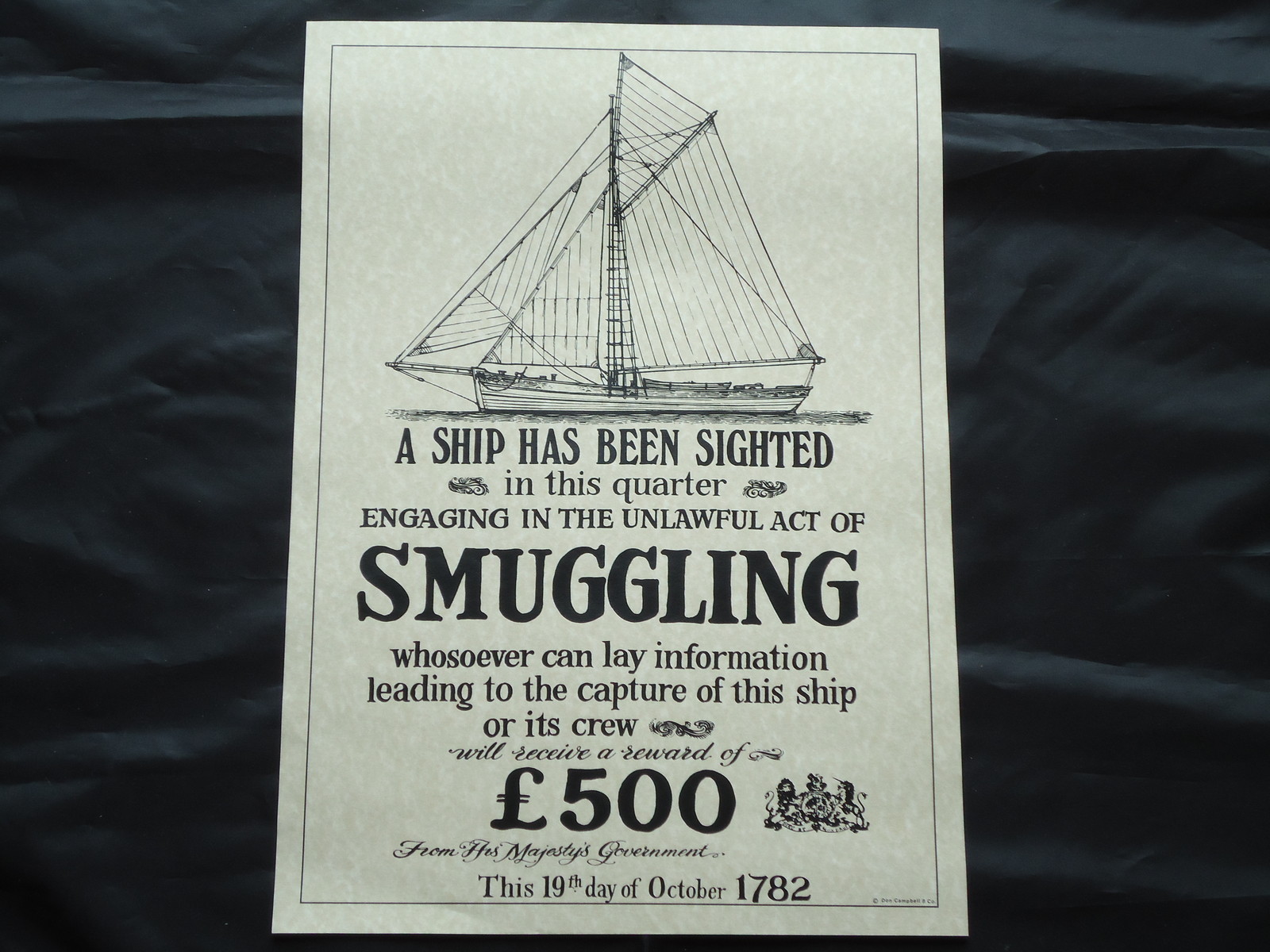 Smuggling Ship Poster 1782 Picture Pub Sign Wall Display Bar Beer Royal ...