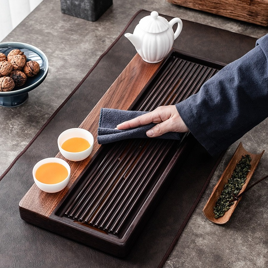 Tea Tray Luxury Wooden Tea Tray Serving Table Tray Water Drain Plate ...