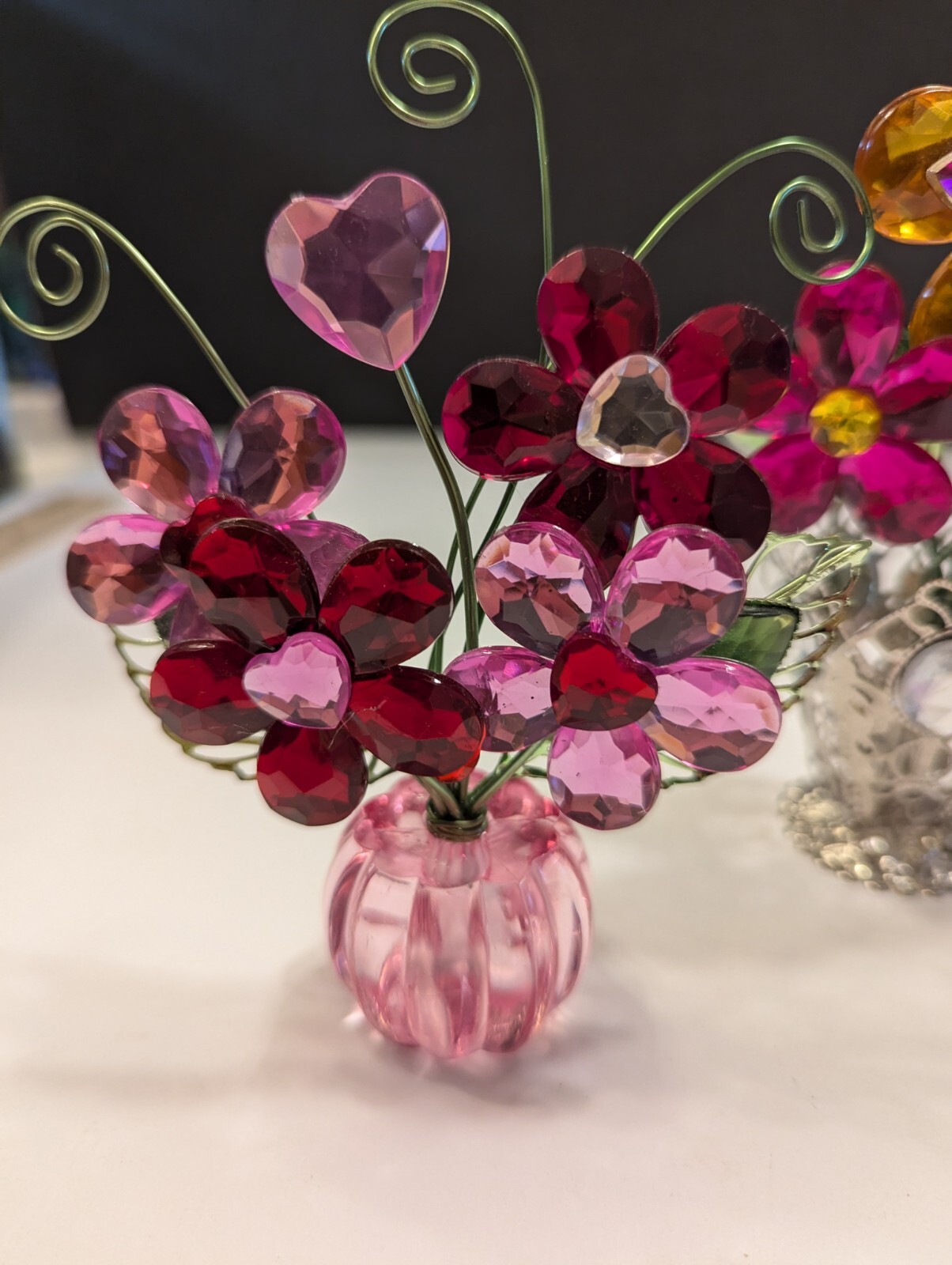 Set Of 3 Crystal Expressions Acrylic Posy Pots & Filigree Basket Floral ...