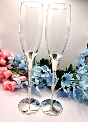 Crystal And Silver Wedding Toast Glasses