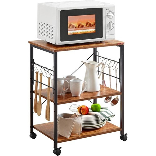 Kitchen Stand Microwave Cart Coffee Cart 3-Tier Rolling Utility Oven ...