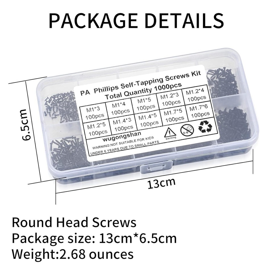 1000 Pcs Small Pan Head Screws Assortment Kit, Micro Tiny Electronic ...