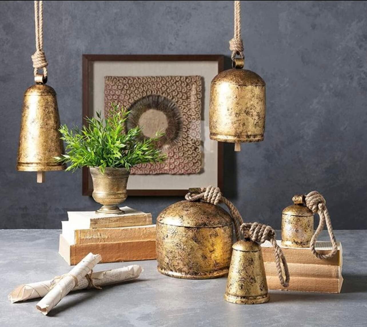 Nautical Rustic Jingle Bells With Jute Rope Set of 5 for Home ...